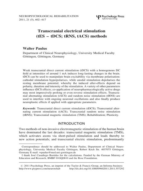 Transcranial Electrical Stimulation Tes Tdcs Trns Tacs Methods