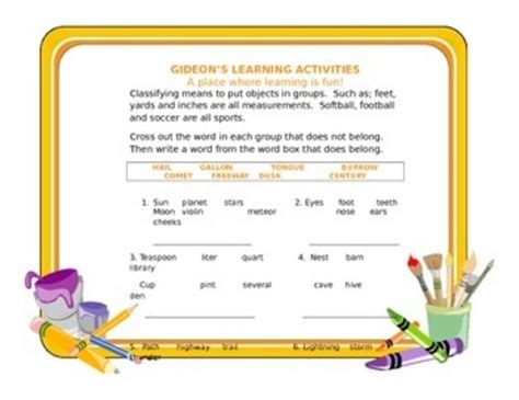 Cognitive Exercise Classifying Objects By Gideons Learning Activities