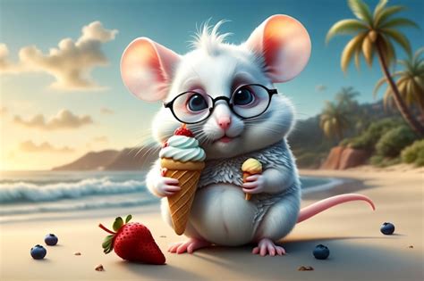 Cute Adorable White Mouse Holding Popsicle Premium Ai Generated Image