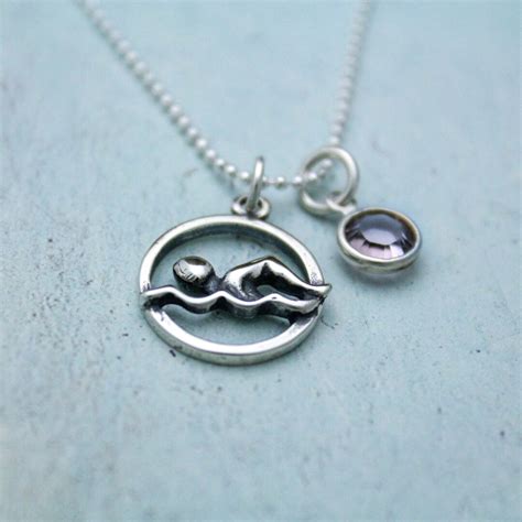 Sterling Silver Swimmer Necklace With Crystal Birthstone Personalized
