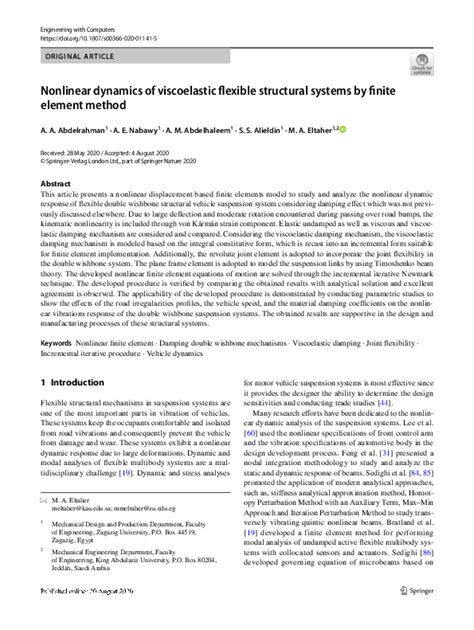 Pdf Nonlinear Dynamics Of Viscoelastic Flexible Structural Systems By