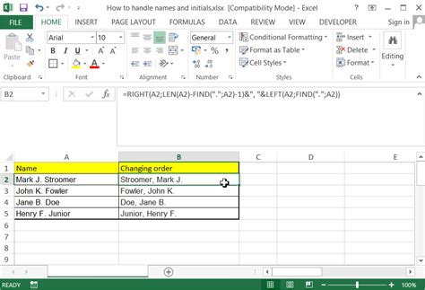 Excel Handling Names And Initials Text Data Analysis Free Online