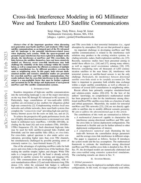 Cross Link Interference Modeling In 6g Millimeter Wave And Terahertz Leo Satellite