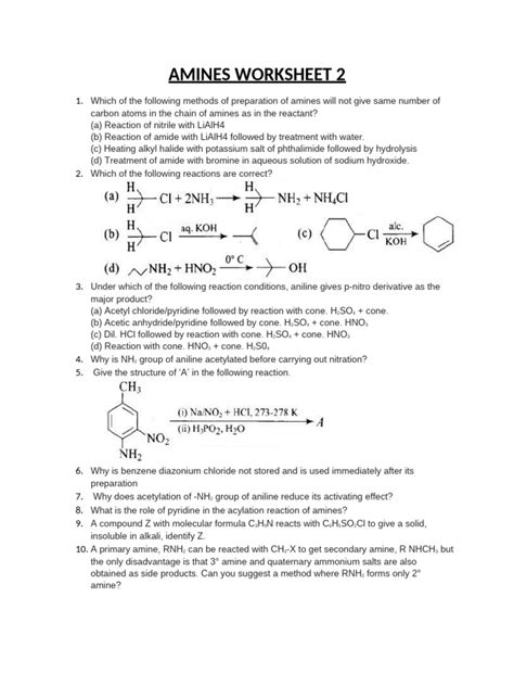 Worksheet Amines 2 Pdf Amine Organic Chemistry