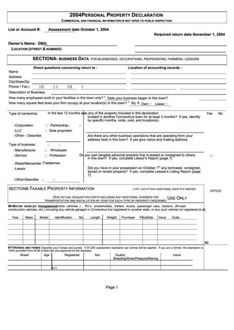 2004 Personal Property Declaration Printable Pdf Download