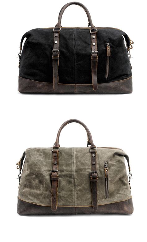 Cool Canvas Leather Mens Black Travel Weekender Bag Waterproof Duffle