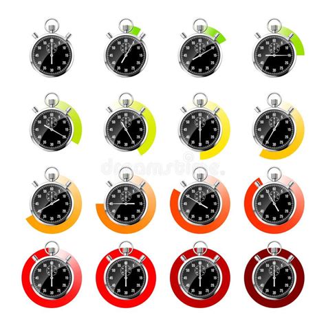 Realistic Classic Stopwatch Shiny Metal Chronometer Black Time Counter With Dial Stock Vector