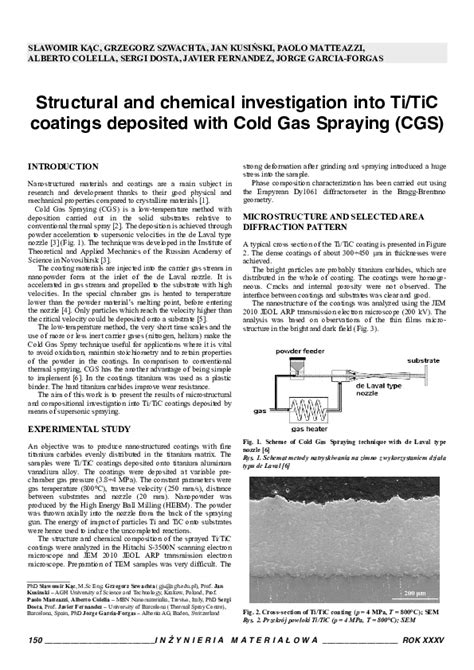 Pdf Structural And Chemical Investigation Into Ti Tic Coatings Deposited With Cold Gas