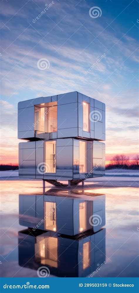 Unique Neoclassical Tiny Home Cube With Parametric Design Stock Image