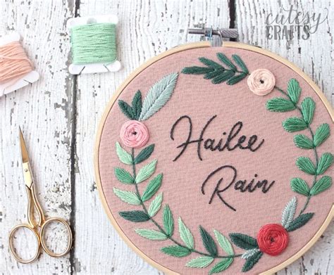 Floral Name Hand Embroidered Hoop Br