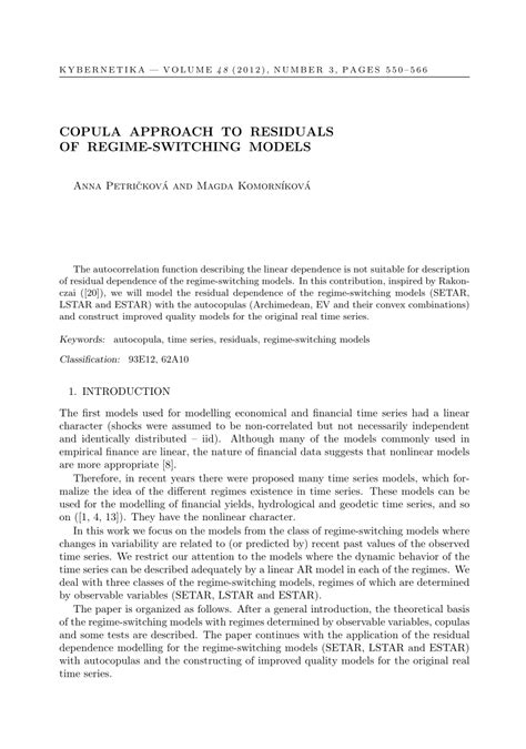 pdf copula approach to residuals of regime switching models