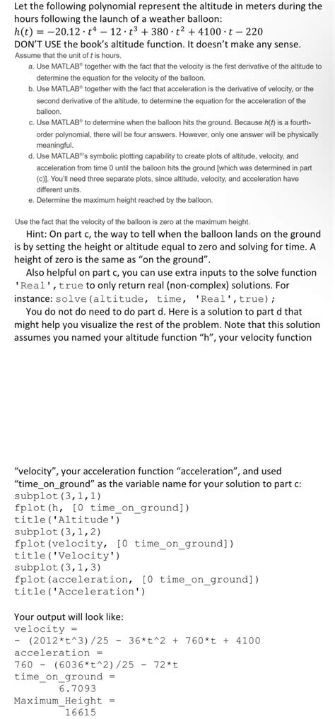 solved please use matlab only let the following polynomial