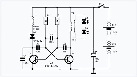 Two Cell Batteries Led Torch Circuit Project