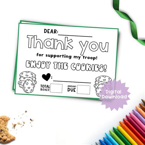 Girl Scout Cookie Thank You Coloring Card Printable Daisy Brownie T