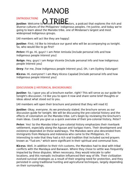 Manobo Tribe Script Pdf Dances