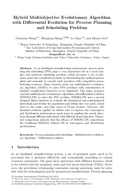 Pdf Hybrid Multiobjective Evolutionary Algorithm With Differential Evolution For Process