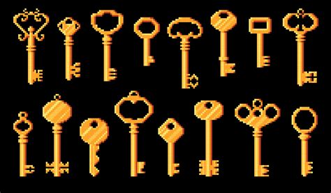 Vintage And Modern Keys Pixel Art 8bit Game Asset 23497231 Vector Art