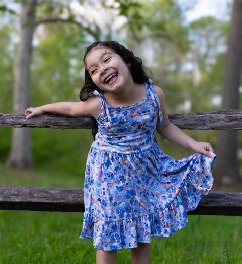 Girls Blue Summer Dress With Abstract Pattern Etsy