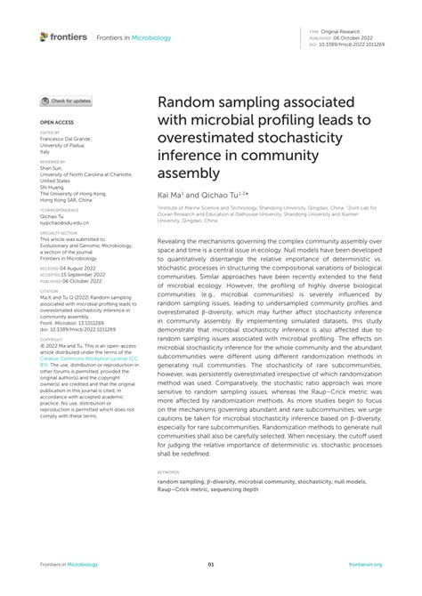 Pdf Random Sampling Associated With Microbial Profiling Leads To