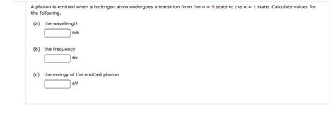 Solved A Photon Is Emitted When A Hydrogen Atom Undergoes A