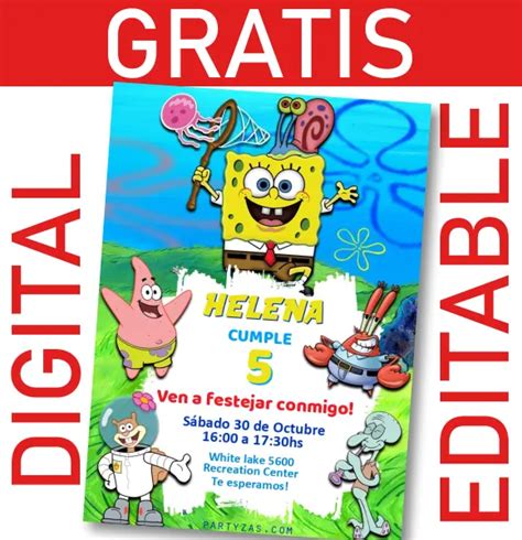 GRATIS Invitación Bob Esponja Editable y Personalizable WHATSAPP