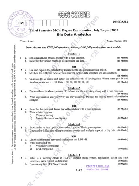 Vtu Question Paper Of 20mca352 Big Data Analytics June 2022 Pdf