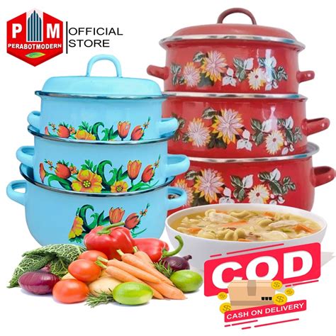 Jual Panci Bunga Calypso 3 Susun Panci Enamel Bunga Set 3pcs Panci