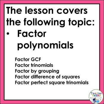 Factor Polynomials Lesson By Teacher Twins TPT