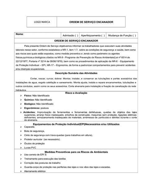 Ordem ServiÇo Encanador Doc Pdf Pdf