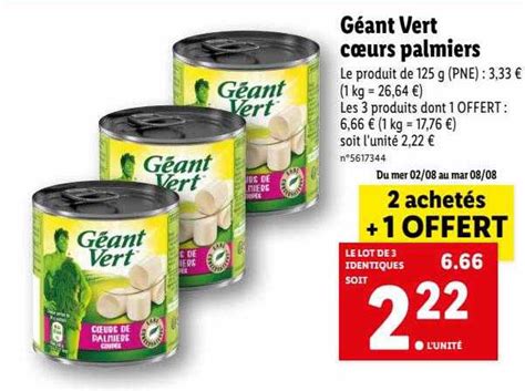 Promo Géant Vert Cœurs Palmiers Chez Lidl Icatalogue Fr