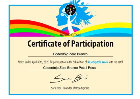 Attestato Rosadigitale Week 2020 Coderdojo Zero Branco