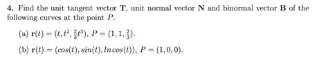Solved Find The Unit Tangent Vector T ﻿unit Normal Vector N