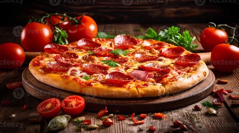 Pepperoni Pizza With Mozzarella Cheese Salami Tomato Sauce Pepper