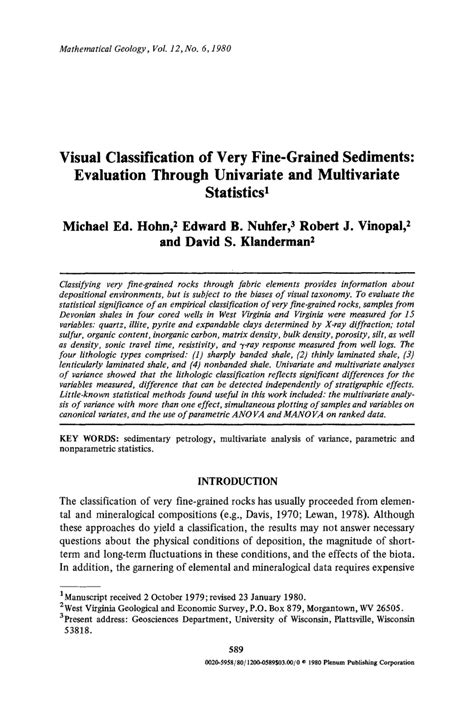 Pdf Visual Classification Of Very Fine Grained Sediments Evaluation Through Univariate And