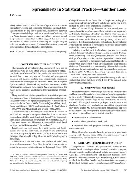 Spreadsheets In Statistical Practice—another Look