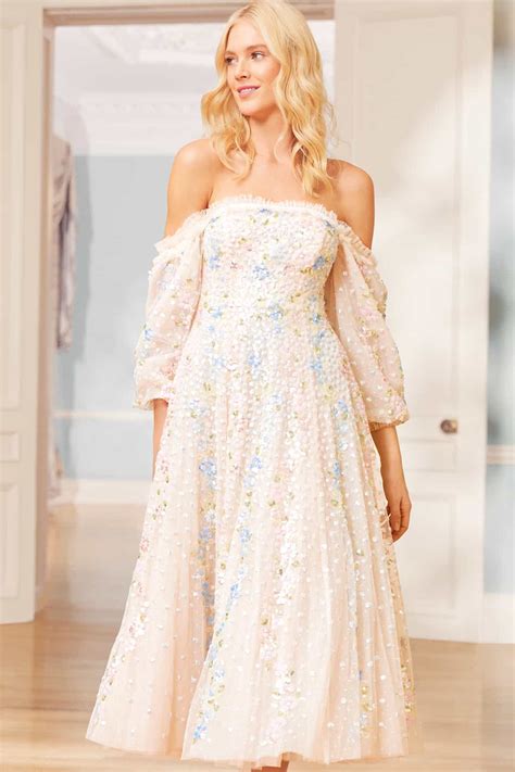 Confetti Gloss Off Shoulder Ballerina Dress Champagne Needle And Thread
