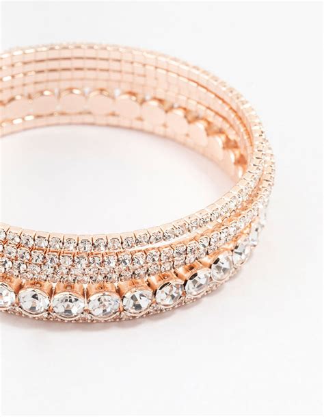 Rose Gold Diamante Multi Row Bracelet Lovisa