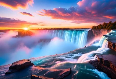 Premium Photo A Beautiful Sunrise Over The Waterfall