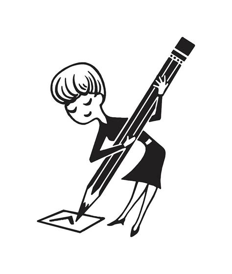 Woman Using Large Pencil To Check A Box Drawing By Csa Images Fine