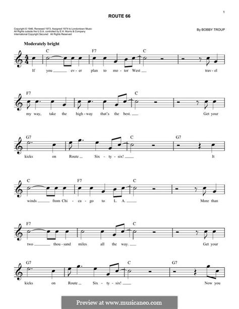 Route 66 By B Troup Sheet Music On Musicaneo