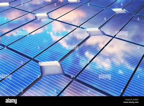 3d Illustration Reflection Of The Clouds On The Photovoltaic Cells
