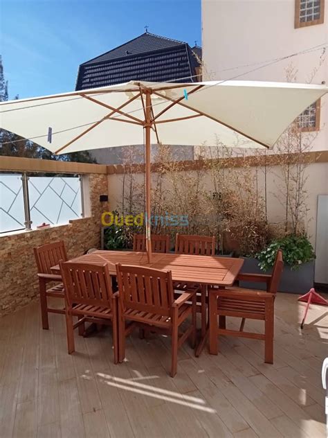 Table Jardin 6 Person Avec Parasol Teak Alger Dely Brahim Ouedkniss