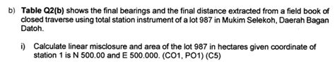 Solved Calculate Linear Misclosure And Area Of The Lot 987
