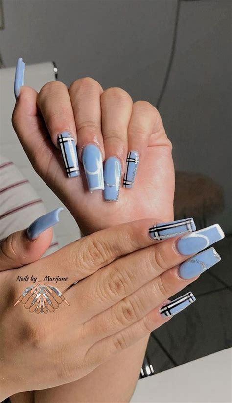30 Cute Ways To Wear Fall Plaid Nail Designs Blue Plaid Coffin Nails