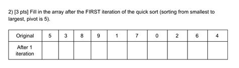 solved 2 [3 pts] fill in the array after the first