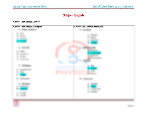 SOLUTION Entry Test Mcqs Upload Studypool