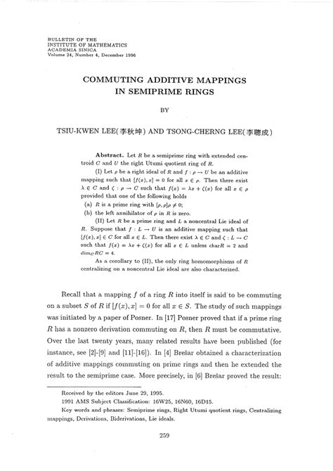 Pdf Commuting Additive Mappings In Semiprime Rings