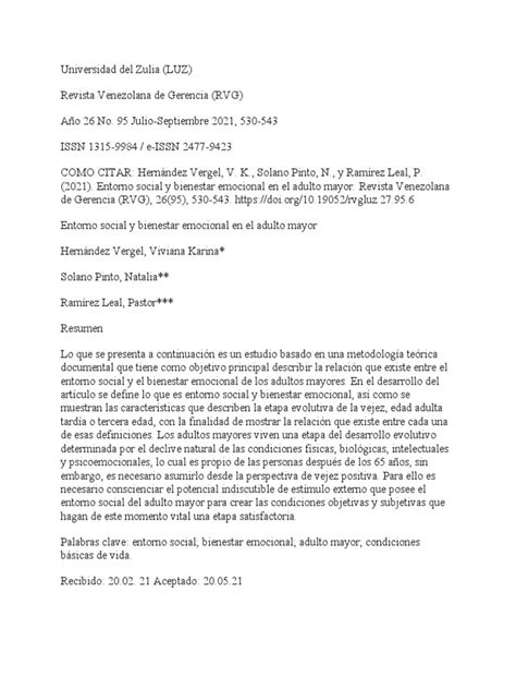 Entorno Social Y Bienestar Emocional En El Adulto Mayor Apoyo Pdf