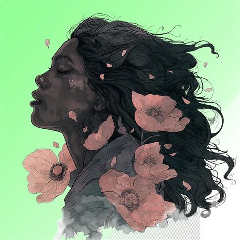 Premium PSD A Drawing Of A Woman With Flowers On Her Face