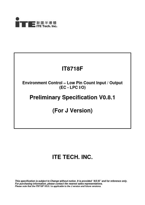 IT8718F Datasheet PDF ITE Environment Control